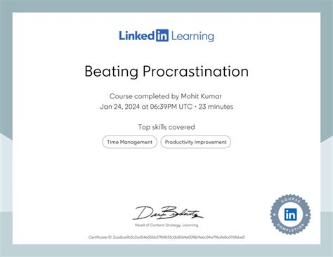 mohit kumar on linkedin certificate of completion