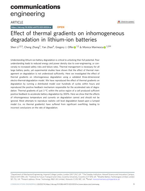 Pdf Effect Of Thermal Gradients On Inhomogeneous Degradation In Lithium Ion Batteries
