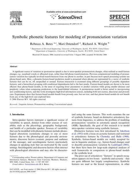 Pdf Symbolic Phonetic Features For Pronunciation Modeling