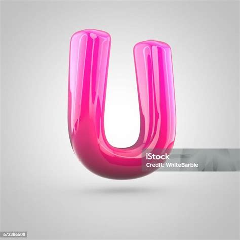 글로시 레드와 핑크 그라데이션 페인트 알파벳 문자 대문자 U 흰색 배경에 고립 0명에 대한 스톡 벡터 아트 및 기타 이미지