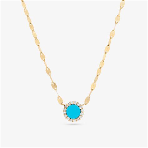 Turquoise And Diamond Disc Pendant Necklace