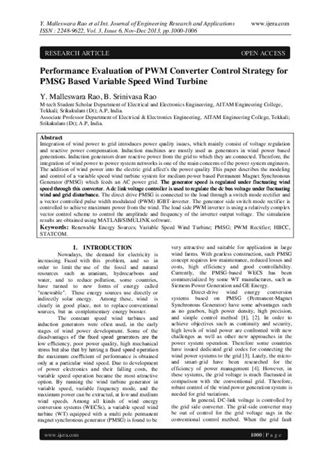 Pdf Performance Evaluation Of Pwm Converter Control Strategy For Pmsg