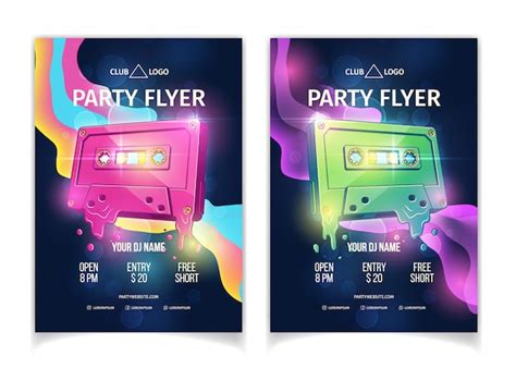 나이트 클럽 Dj 파티 포스터 또는 전단지 템플릿 복고풍 음악 이벤트 또는 콘서트 만화 벡터 광고 무료 벡터