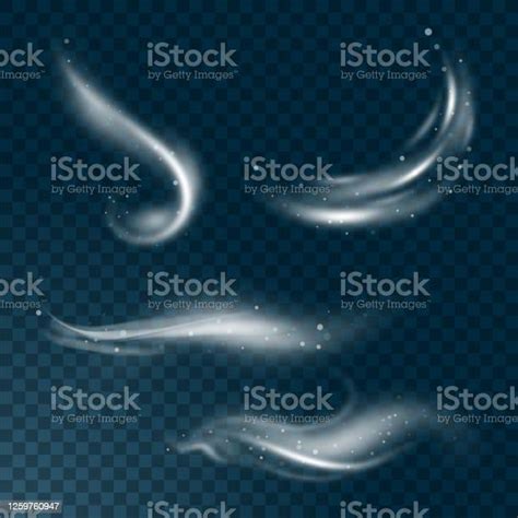 투명 한 배경에 격리 된 높은 상세한 바람 또는 먼지 구름의 벡터 사실적인 세트 백색 연기 안개 스프레이의 효과 가루로 빻은에