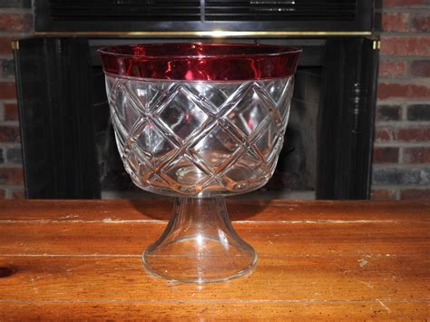 Indiana Glass Ruby Band Trifle Bowl