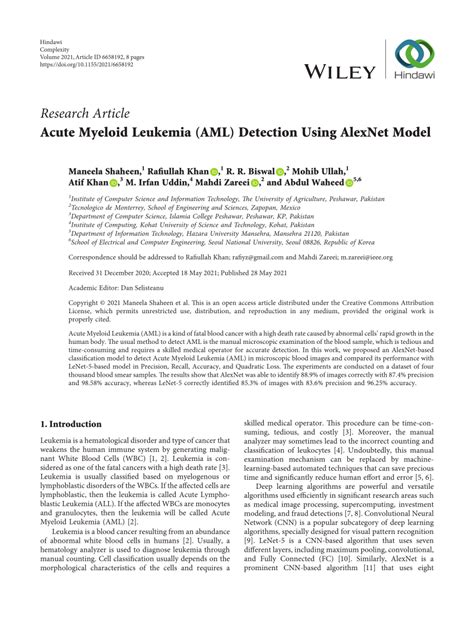 pdf acute myeloid leukemia aml detection using alexnet model