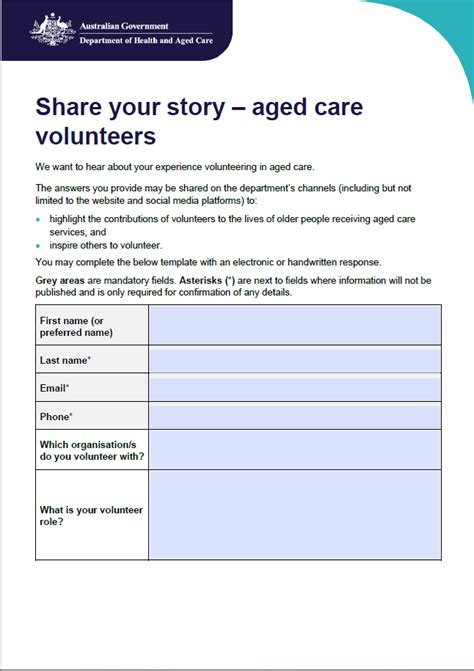‘share Your Story Form Aged Care Volunteers Australian Government
