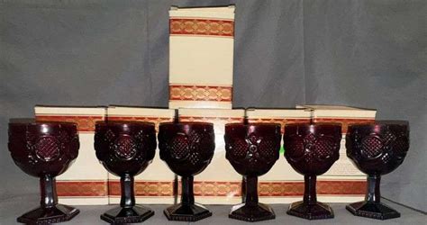 Six Ruby Red Glass Goblets With Hexagonal Bases Metzger Property