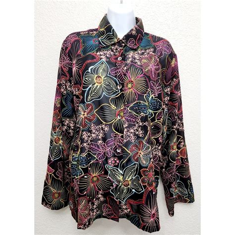 Coldwater Creek Vintage Multicolor Embroidered Floral Sequin Button Top