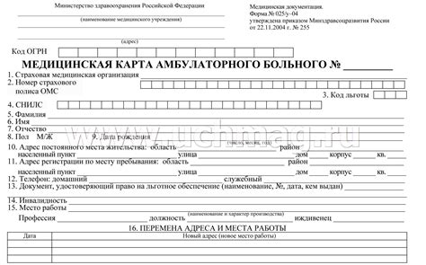 Амбулаторная карта пациента пример заполнения
