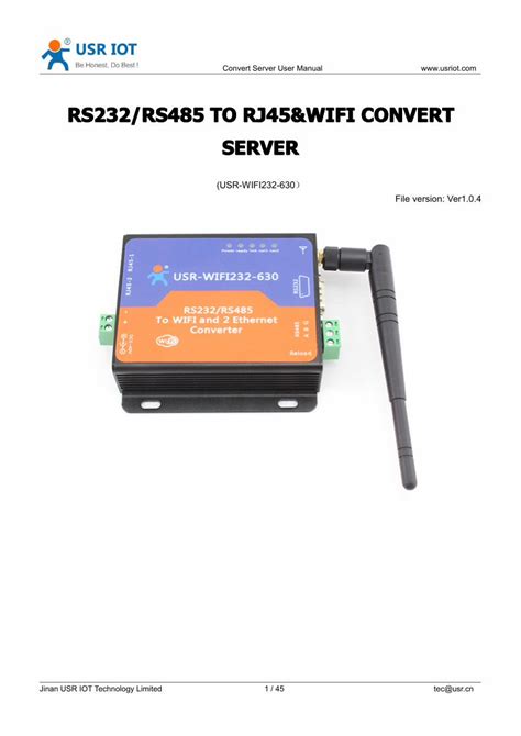 Pdf Rs232 Rs485 To Rj45andwifi Convert Server User Manual Iot Co M Jinan Usr Iot Technology