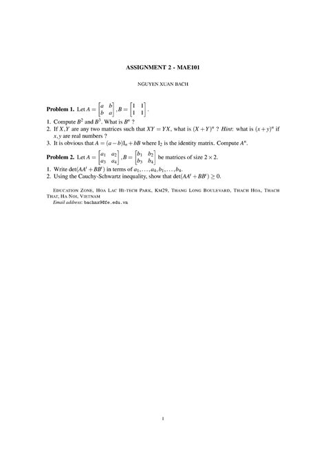 assignment 2 2 assignment 2 mae nguyen xuan bach problem 1 let a