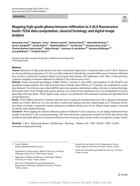 pdf mapping high grade glioma immune infiltration to 5 ala