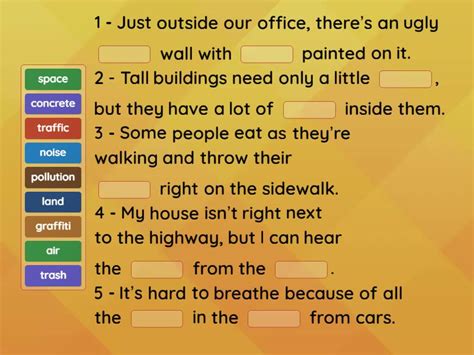 Urban Problems Vocabulary Complete The Sentence