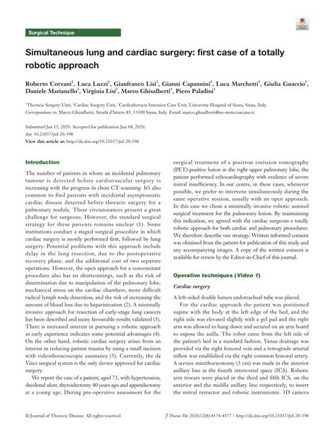 Pdf Simultaneous Lung And Cardiac Surgery First Case Of A Totally Robotic Approach