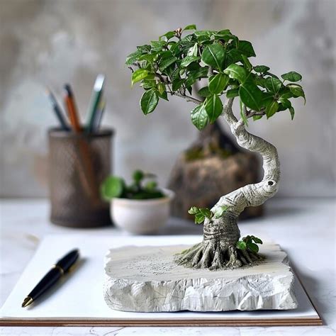 A Drawing Of A Tree With A Pen And Pencil On It Premium AI Generated Image