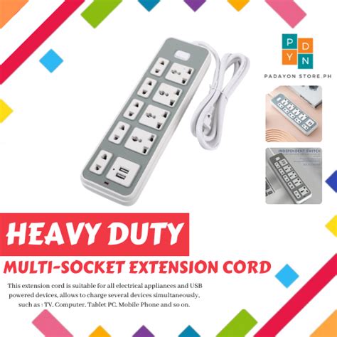 Original Heavy Duty Extension Cord With Multiple Universal Socket And 2 Usb Port Outlets Charger