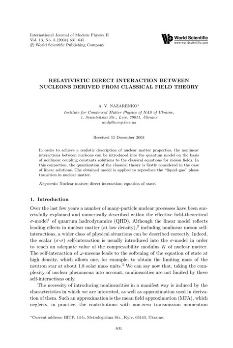 Pdf Relativistic Direct Interaction Between Nucleons Derived From Classical Field Theory