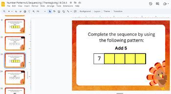 Number Patterns Sequencing Thanksgiving OA Interactive Google Slides