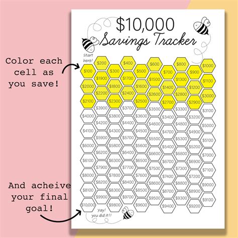 10k Savings Tracker Printable 10000 Savings Challenge Etsy España
