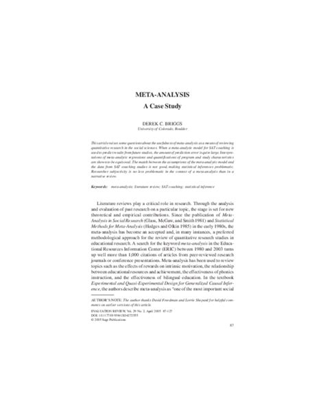 Pdf Meta Analysis A Case Study