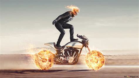 Ghost Rider On The Motocycle That Burning Tires 4k Wallpaper Download