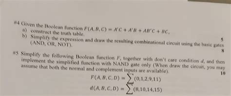 Solved Given The Boolean Function F A B C AC AB ABC Chegg Com