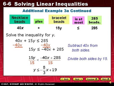 Solving Linear Inequalities A Linear Inequality Solving Linear Inequalities A Linear Inequality