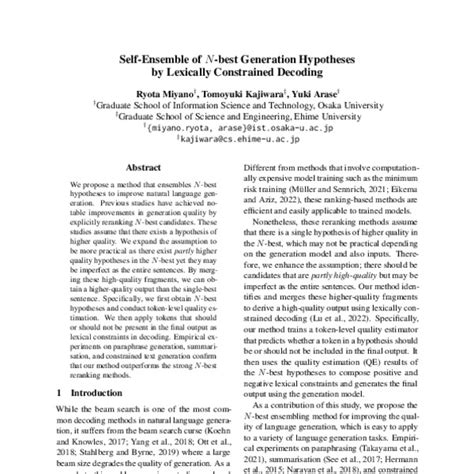 Self Ensemble Of N Best Generation Hypotheses By Lexically Constrained Decoding Acl Anthology