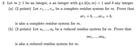 Solved 2 Let M≥1 Be An Integer A An Integer With Gcd