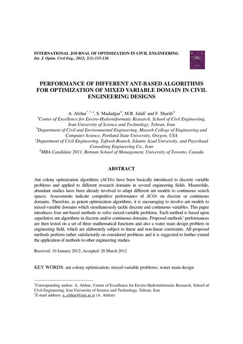 Pdf Performance Of Different Ant Based Algorithms For Optimization Of