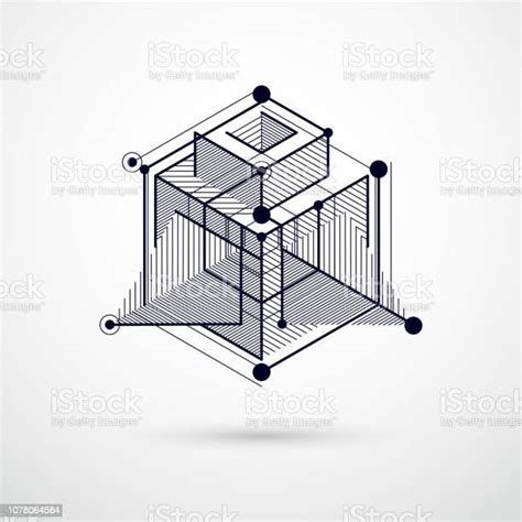 벡터 라인 및 3d 큐브를 사용 하 여 만든 흑인과 백인 산업 시스템의 그림입니다 현대 기하학적 구성 서식 파일 및 레이아웃으로 사용할 수 있습니다 0명에 대한 스톡 벡터
