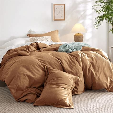 Bedsure 100 Washed Cotton Duvet Cover King Size Brown