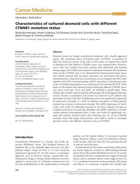 Pdf Characteristics Of Cultured Desmoid Cells With Different Ctnnb1