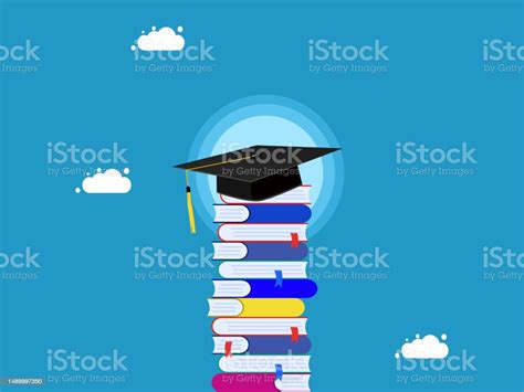 Graduation Graduation Cap On Stack Of Books Stock Illustration