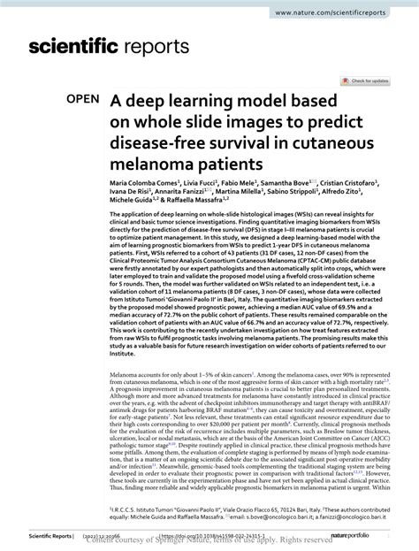 Pdf A Deep Learning Model Based On Whole Slide Images To Predict Disease Free Survival In