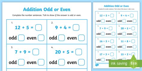 Algebra Addition Odd Or Even Worksheet Teacher Made