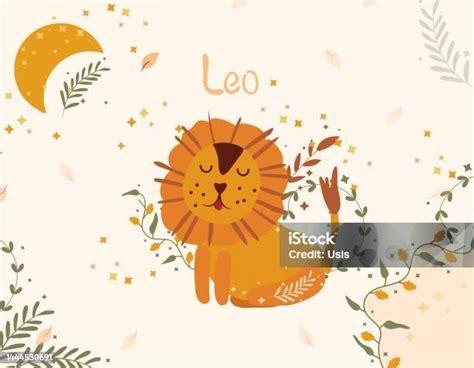 레오 조디악 표지판입니다 레오 별 꽃 나뭇잎이 있는 귀여운 배너 조디악의 점성술 표시 벡터 그림입니다 사파리 여행에 대한 스톡 벡터 아트 및 기타 이미지 Istock