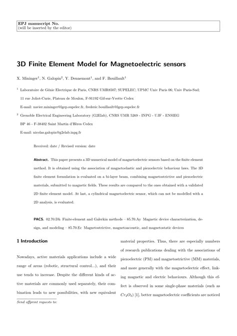Pdf 3d Finite Element Model For Magnetoelectric Sensors