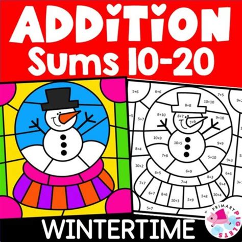winter math coloring pages addition sums 10 to 20 color by number