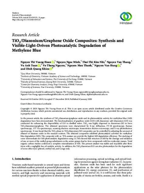 pdf tio2 diazonium graphene oxide composites synthesis and visible