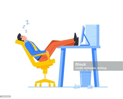 피곤한 과로한 노동자 사무실 책상에 누워있는 다리로 비즈니스 캐릭터가 자고 있습니다 관리자 소진으로 인한 작업 연기 Brand Name Smart Phone에 대한 스톡
