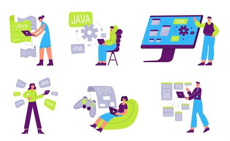 web developers software programmers work illustration set game teste