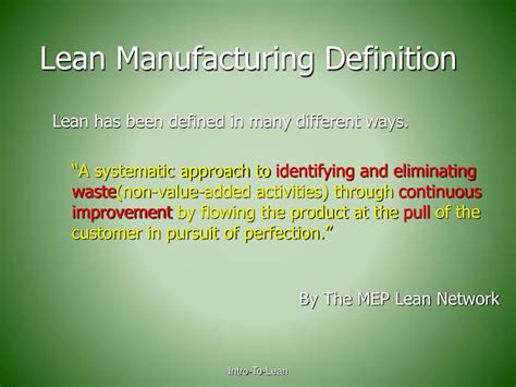 PPT Introduction To Lean Manufacturing PowerPoint Presentation Free