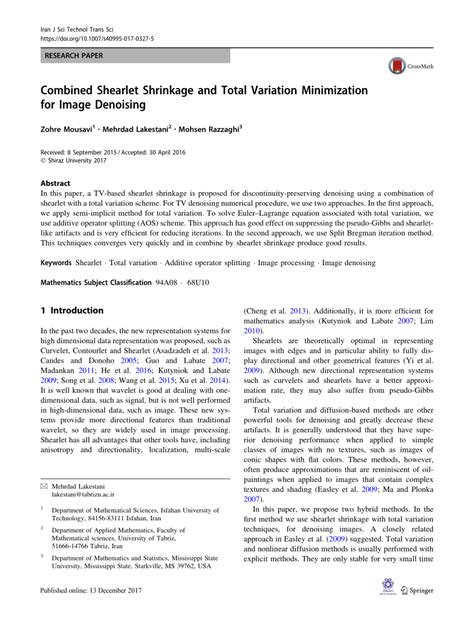 Pdf Combined Shearlet Shrinkage And Total Variation Minimization For Image Denoising