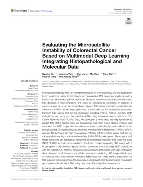 PDF Evaluating The Microsatellite Instability Of Colorectal Cancer