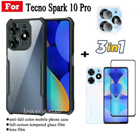 3in1 Tecno Spark 10 Pro เคสโทรศัพท์มือถือ กันตก Spark 10pro Spark10 Pro ฟิล์มกระจกนิรภัย