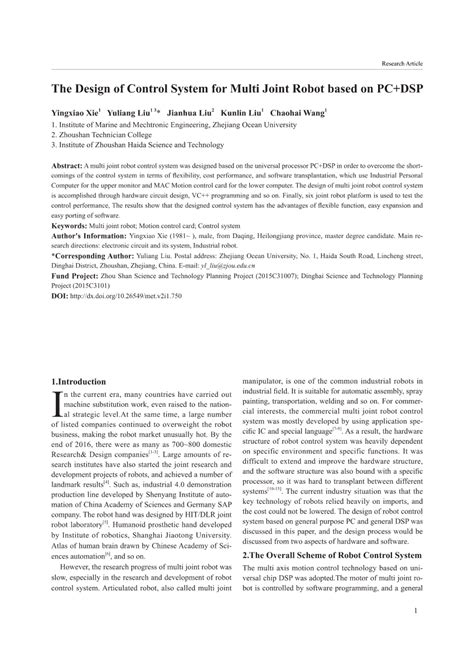 pdf the design of control system for multi joint robot based on pc dsp