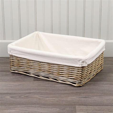 Antique Wash Wicker Lined Shallow Storage Basket The Basket Company