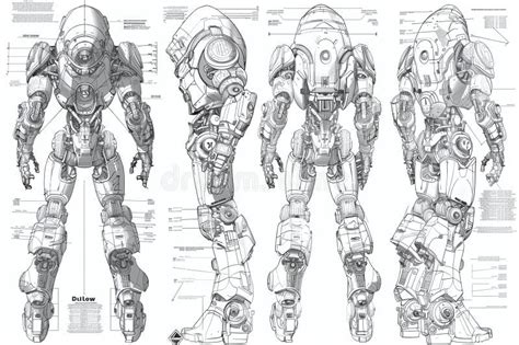 ai generative blueprint for armored humanoid robot components stock